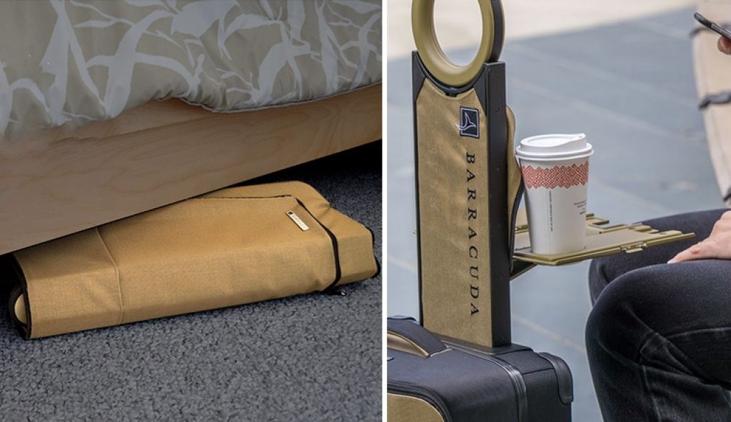 A 4-Inch Collapsible Suitcase with a Built-in Table and Swivel Handle